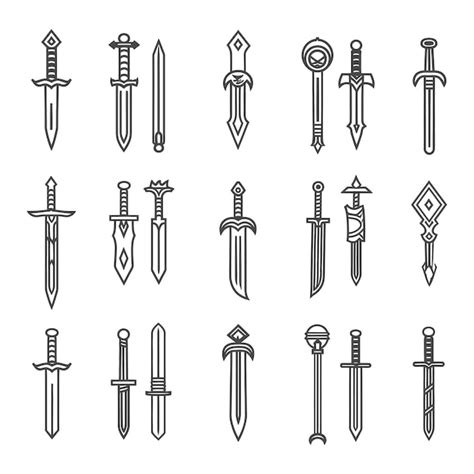 A Collection Of 21 Sword Illustrations With Varying Designs Premium