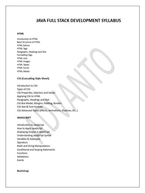 Java Full Stack Development Syllabus Pdf Method Computer Programming Constructor Object