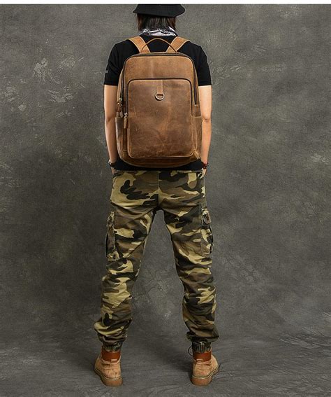 Cool Leather Mens 15 Retro Brown Hiking Backpack Travel Backpack Coll