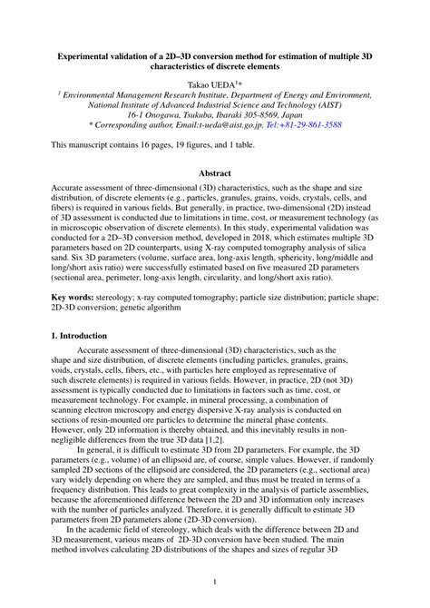 Pdf Experimental Validation Of A 2d 3d Conversion Method For