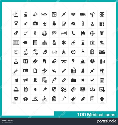 100 آیکون پزشکی وکتور پیکتوگرام های سیاه برای وب اینترنت کامپیوتر