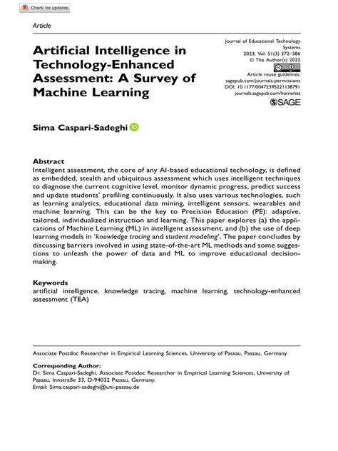 Caspari Sadeghi 2022 Artificial Intelligence In Technology Enhanced Assessment A Survey Of