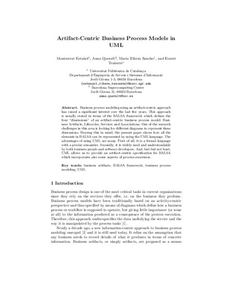 Pdf Artifact Centric Business Process Models In Uml