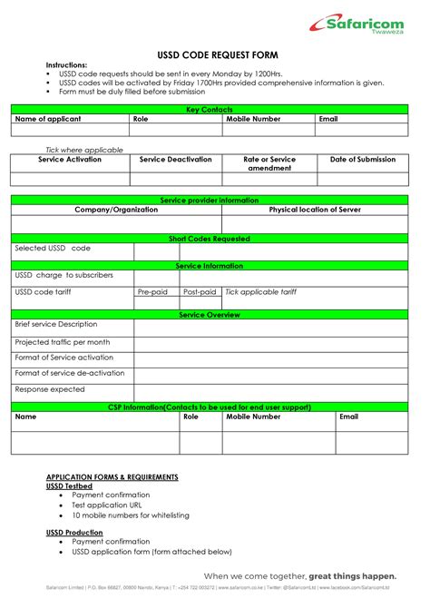 Ussd Code Application Form Safaricom Limited P Box 66827 00800