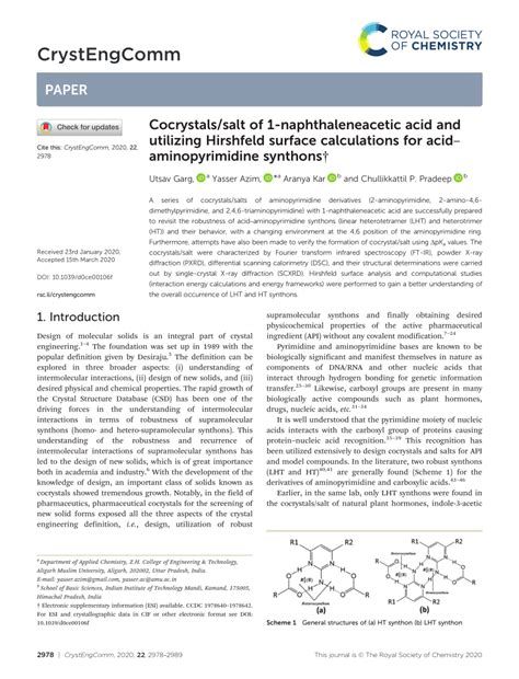 Pdf Cocrystalssalt Of 1 Naphthalene Acetic Acid And Utilizing