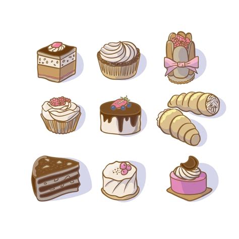 Coloridos Pasteles Set Vector Aislado Sobre Fondo Blanco Vector Premium