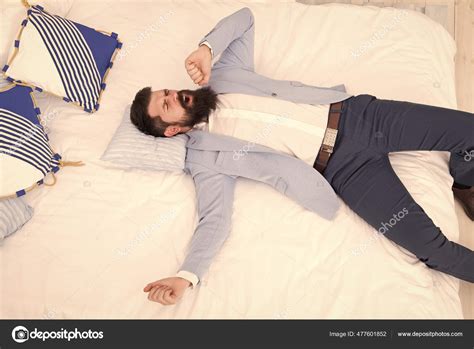 Dozes Off For A Time Bachelor Stretch And Yawn After Sleep Bearded