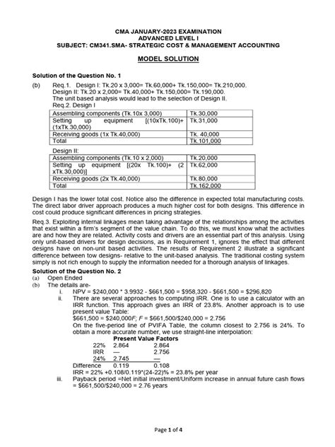 Cm341 Sma Al I Solution Cma January 2023 Exam Pdf Internal Rate
