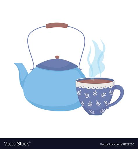 Coffee Time Cup And Kettle Fresh Aroma Royalty Free Vector