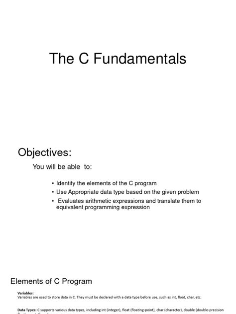 Topic2 The C Fundamentals Part1 Pdf