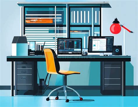 Workplace In A Modern And Equipped Software Laboratory Stock Illustration Illustration Of