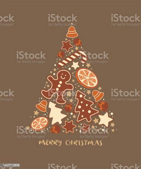 Kartu Natal Yang Indah Dengan Pohon Natal Yang Terbuat Dari Roti Jahe