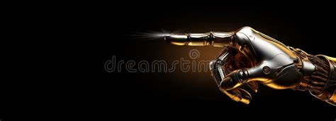 humanoid robot hand pointing index finger on a black background generative ai stock