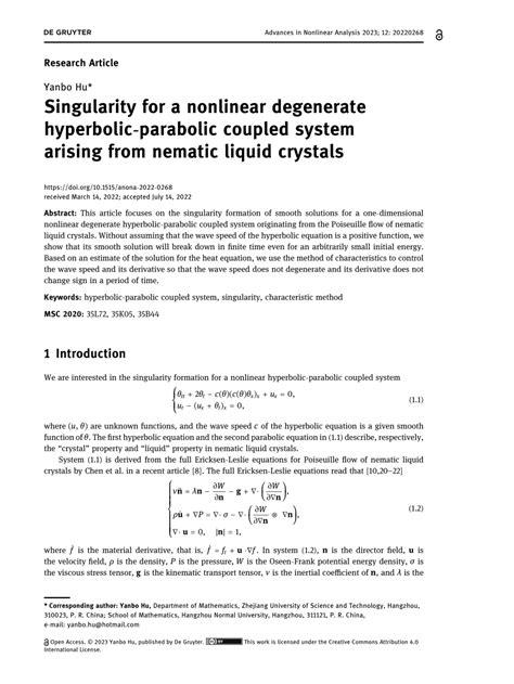 Pdf Singularity For A Nonlinear Degenerate Hyperbolic Parabolic Coupled System Arising From