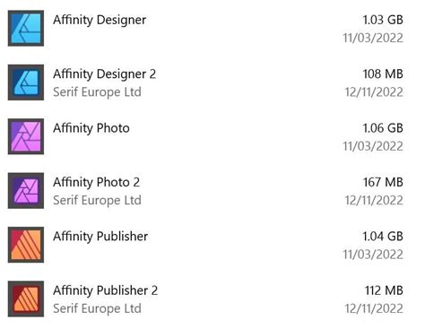 Two Versions Of Affinity On My Pc This Problem Applies To The Whole