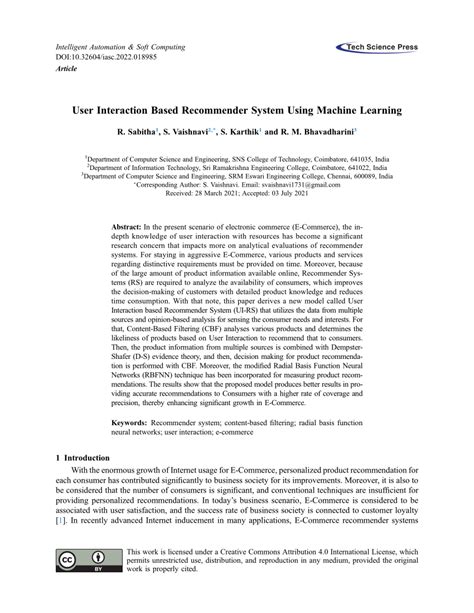 Pdf User Interaction Based Recommender System Using Machine Learning