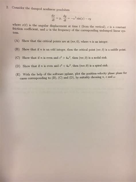 Solved 2 Consider The Damped Nonlinear Pendulum Ait Y