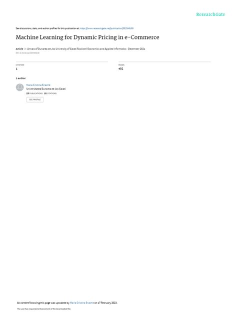 Machine Learning For Dynamic Pricing In E Commerce Pdf Pricing E Commerce