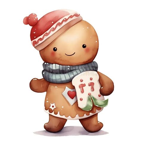 Cute Gingerbread Man Christmas Watercolor Clipart Illustration Ai