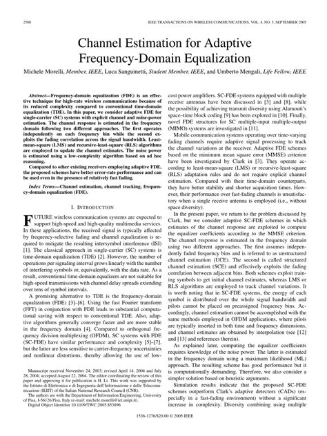 PDF Channel Estimation For Adaptive Frequency Domain Equalization