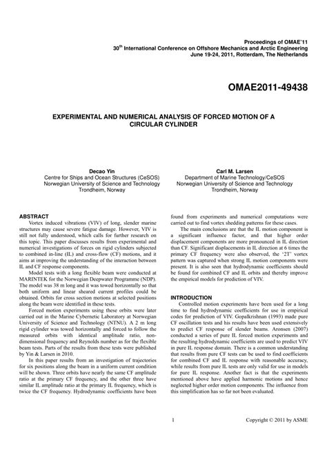Pdf Experimental And Numerical Analysis Of Forced Motion Of A