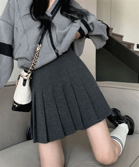 심플리 모직 플리츠 테니스 겨울 하이웨스트 A라인 미니스커트