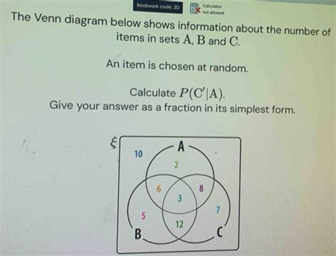 solved calculator bookwork code 3d not allowed the venn diagram below