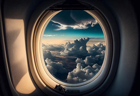 Premium Ai Image View From The Airplane Window To The Clouds Ai Generated