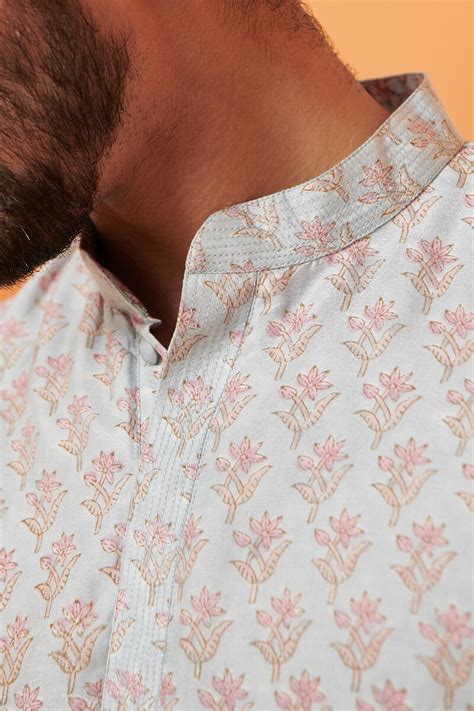 Buy Blue Hand Block Printed Modal Kurta For Men FGMNK22 28 Farida Gupta