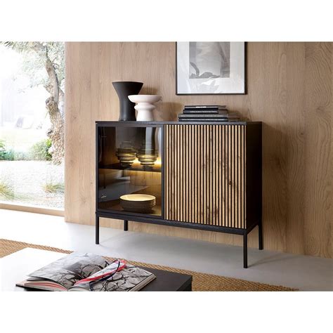 Lomadox Kommode Sibari 160 Kommode In Schwarz Mit Wotan Eiche Nb