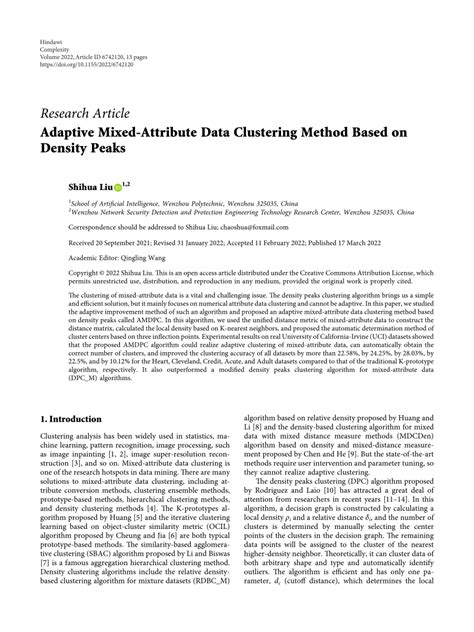 pdf adaptive mixed attribute data clustering method based on density