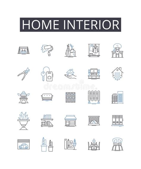 Home Interior Line Icons Collection Office Space Kitchen Design Living Room Bedroom Decor