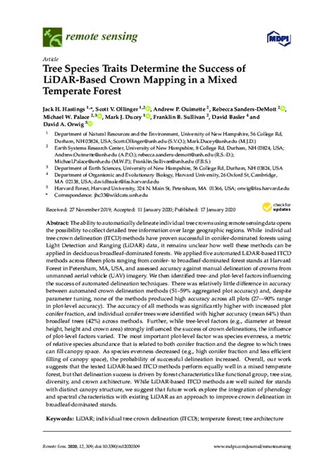 Pdf Tree Species Traits Determine The Success Of Lidar Based Crown