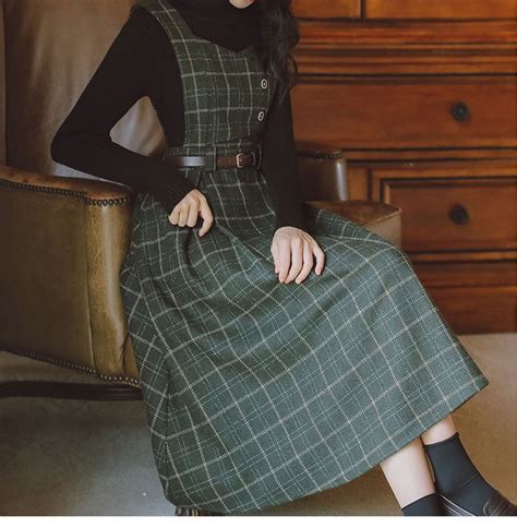 Dark Academia Wool Pinafore Dress Academia Aesthetic Dark Witchy Style