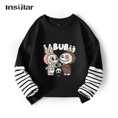 Insular Labubu เสื้อฐานสองตัวสำหรับเด็กชายและเด็กหญิงเสื้อยืดพิมพ์ลาย