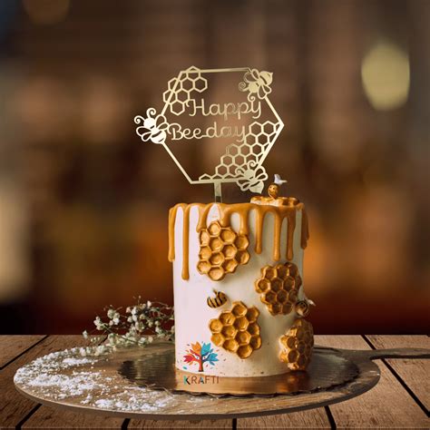🐝 Gold Happy Bee Day Cake Topper 🍯 Sweet And Fun 🎉