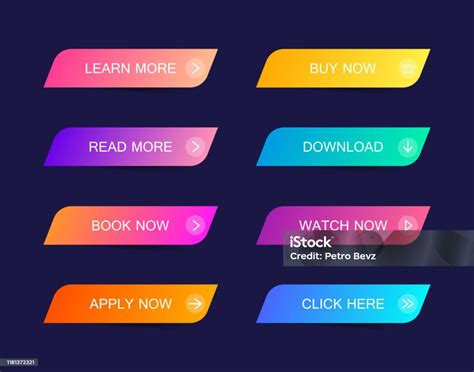 웹 사이트 모바일 앱 및 인포 그래픽에 대한 현대적인 재료 스타일 버튼의 집합 다른 그라데이션 색상입니다 현대 벡터 일러스트 플랫 스타일 그래픽 사용자 인터페이스에 대한