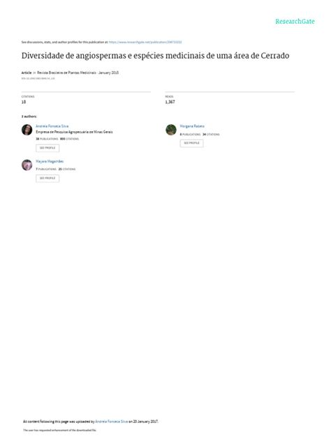 Diversidade De Angiospermas E Espécies Medicinais De Uma área De