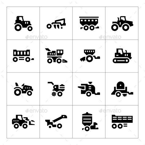 集农业机械——人造物体对象的图标set Icons Of Agricultural Machinery Man Made Objects