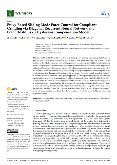 Pdf Proxy Based Sliding Mode Force Control For Compliant Grinding Via Diagonal Recurrent