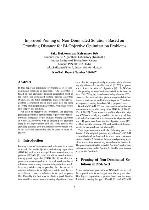 Pdf Improved Pruning Of Non Dominated Solutions Based On Crowding Distance For Bi Objective