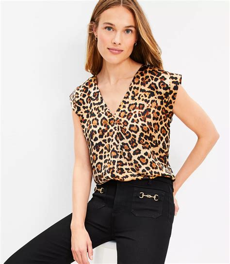 Leopard Print Satin Cap Sleeve V Neck Top