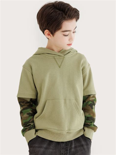 Verde Lima Casual Collar Manga Larga Tela Camuflaje Pullovers