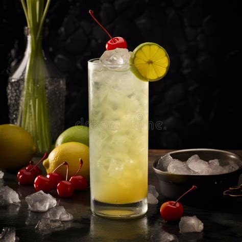 Lemon Squash Cocktail In A Long Drink Glass Over Ice Stones Stock
