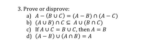 solved 3 prove or disprove a a buc a b n a c