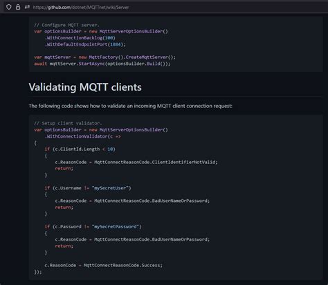 Missing The Mqttserveroptionsbuilder Withconnectionvalidator Function