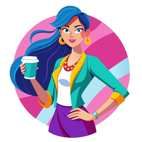Premium Vector A Cartoon Drawing Of A Woman Holding A Cup Of Coffee