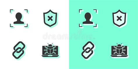 Set System Bug On Monitor Face Recognition Chain Link And Shield With