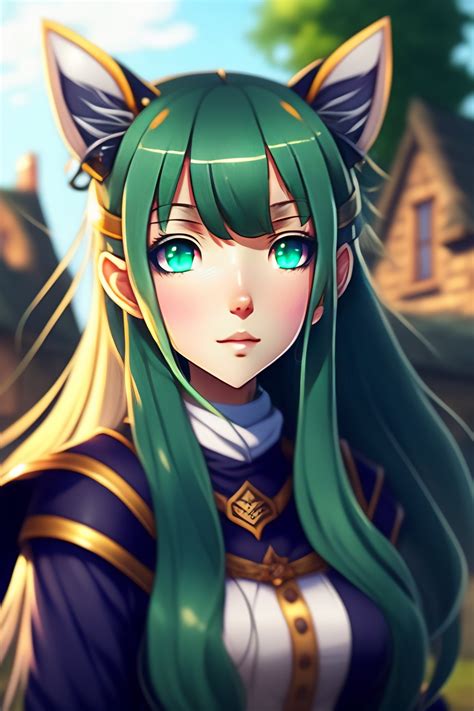 Lexica Cute Anime Girl Long Hair Green Eyes Blue Hair House In