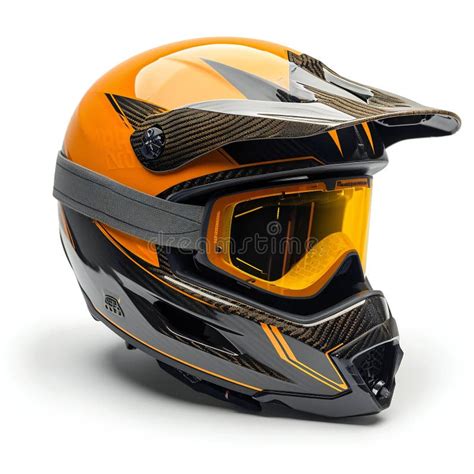 Orange Motorcycle Helmet Isolated On White Background Stock